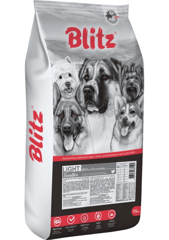 Купить сухой корм Blitz Sensitive Light Adult Dog All Breeds: состав ...